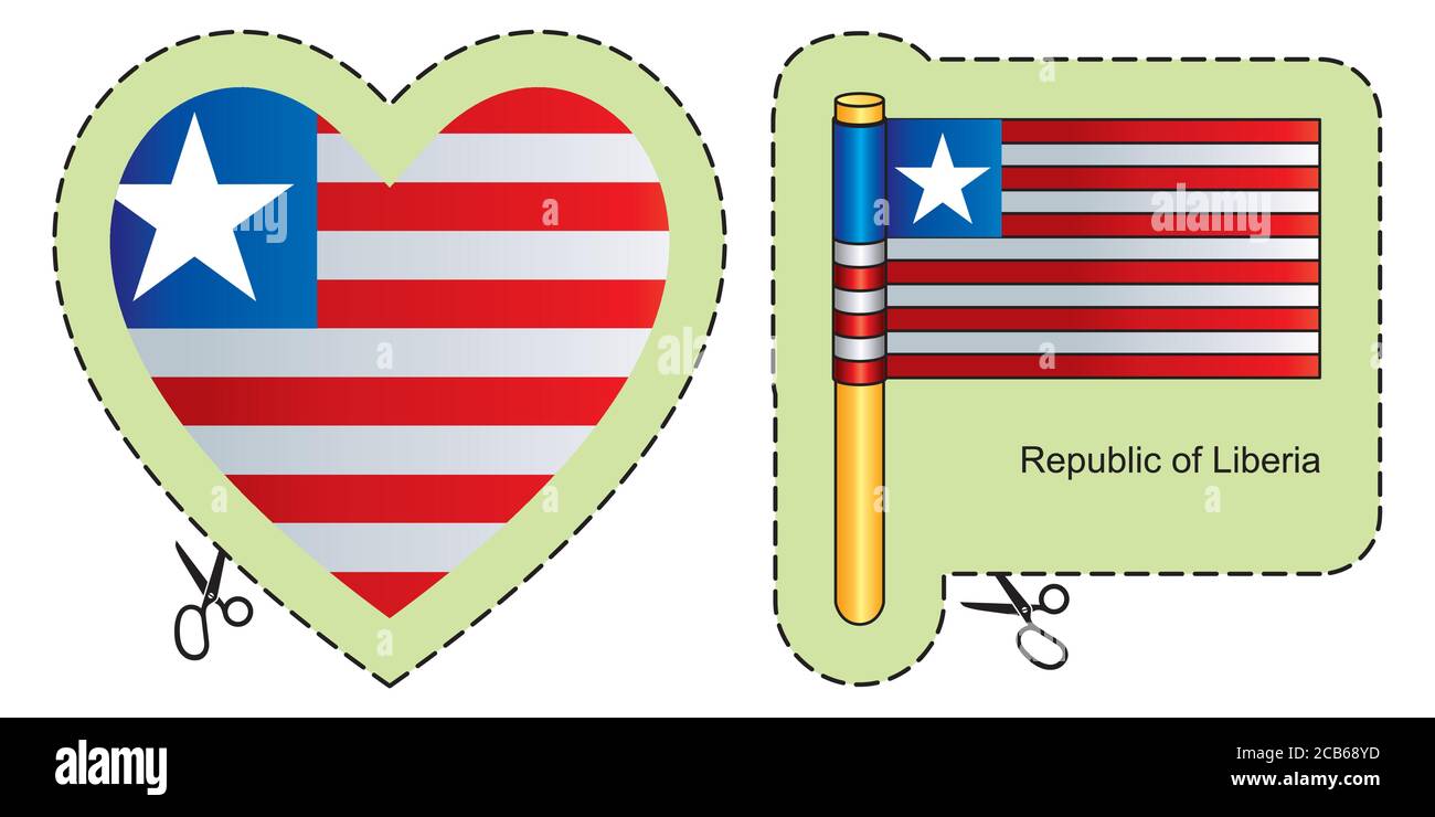 Flag of Liberia. Vector cut sign here, isolated on white. Can be used ...