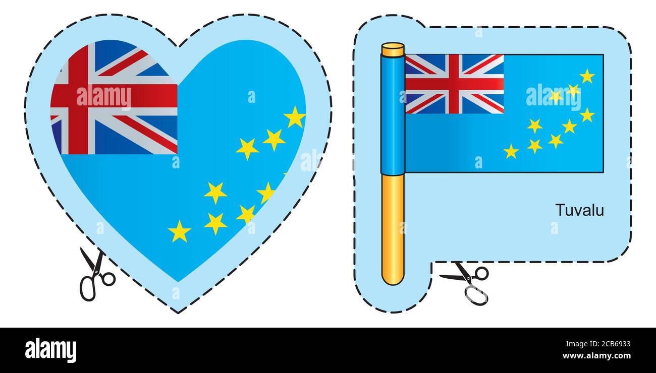 Flag of Tuvalu. Vector cut sign here, isolated on white. Can be used ...