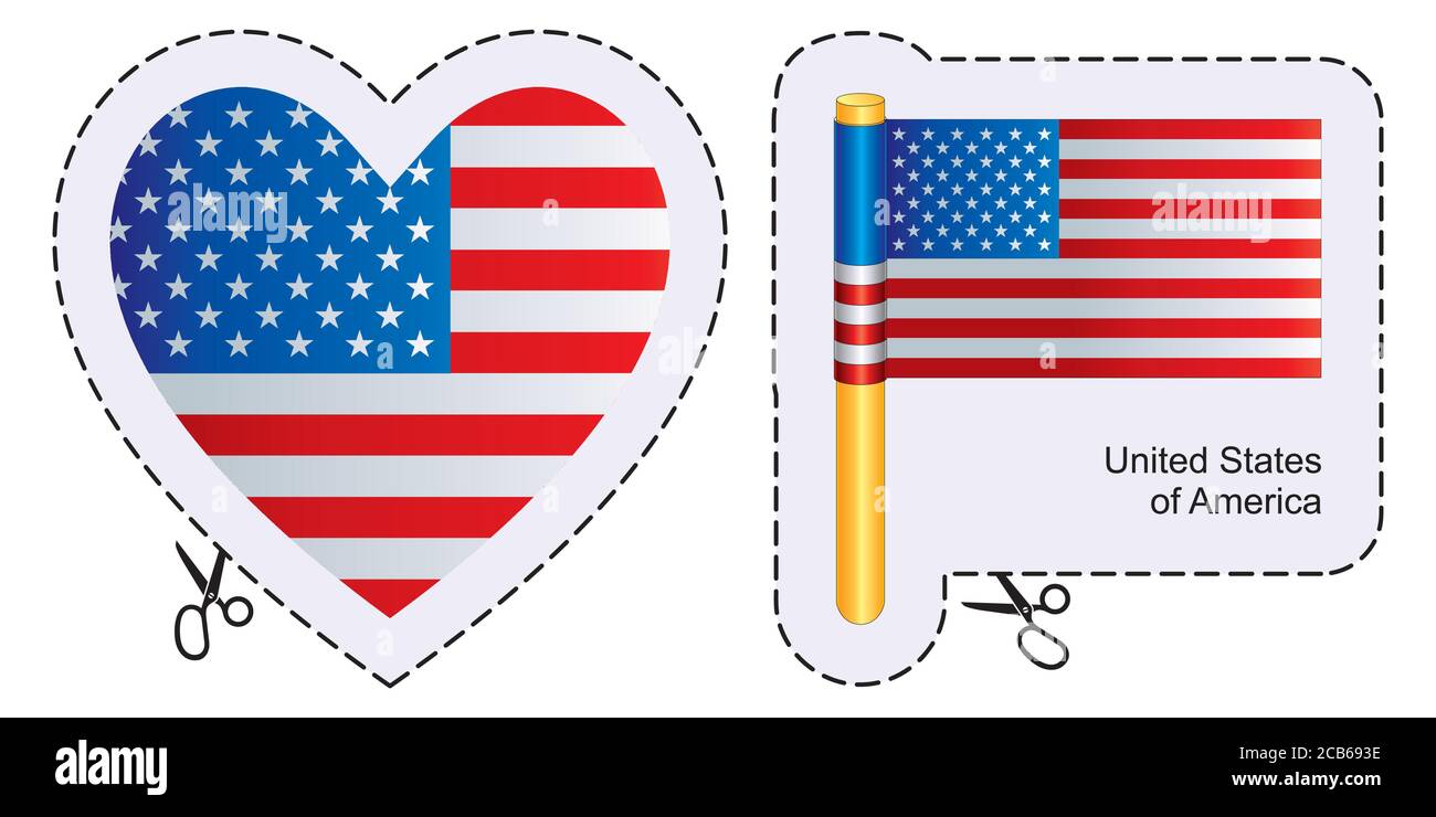 Flag United States of America. Vector cut sign here, isolated on white ...