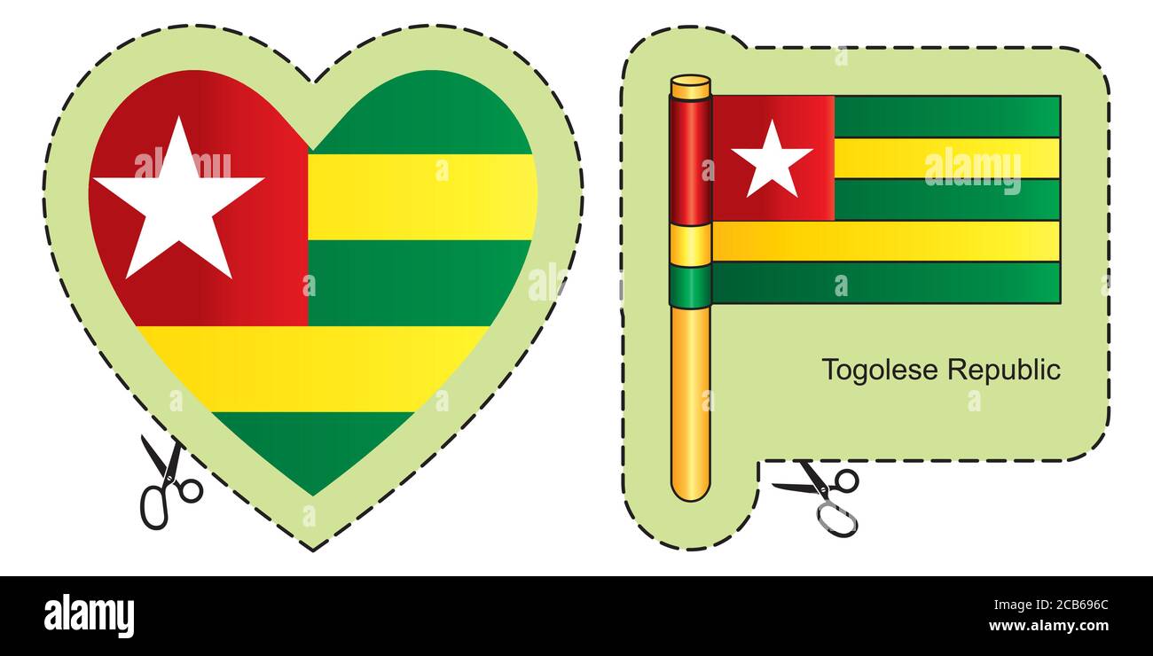 Flag of Togo. Vector cut sign here, isolated on white. Can be used for ...