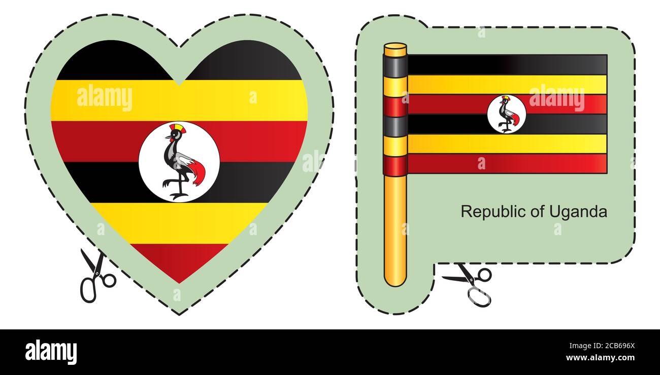 Flag of Uganda. Vector cut sign here, isolated on white. Can be used ...