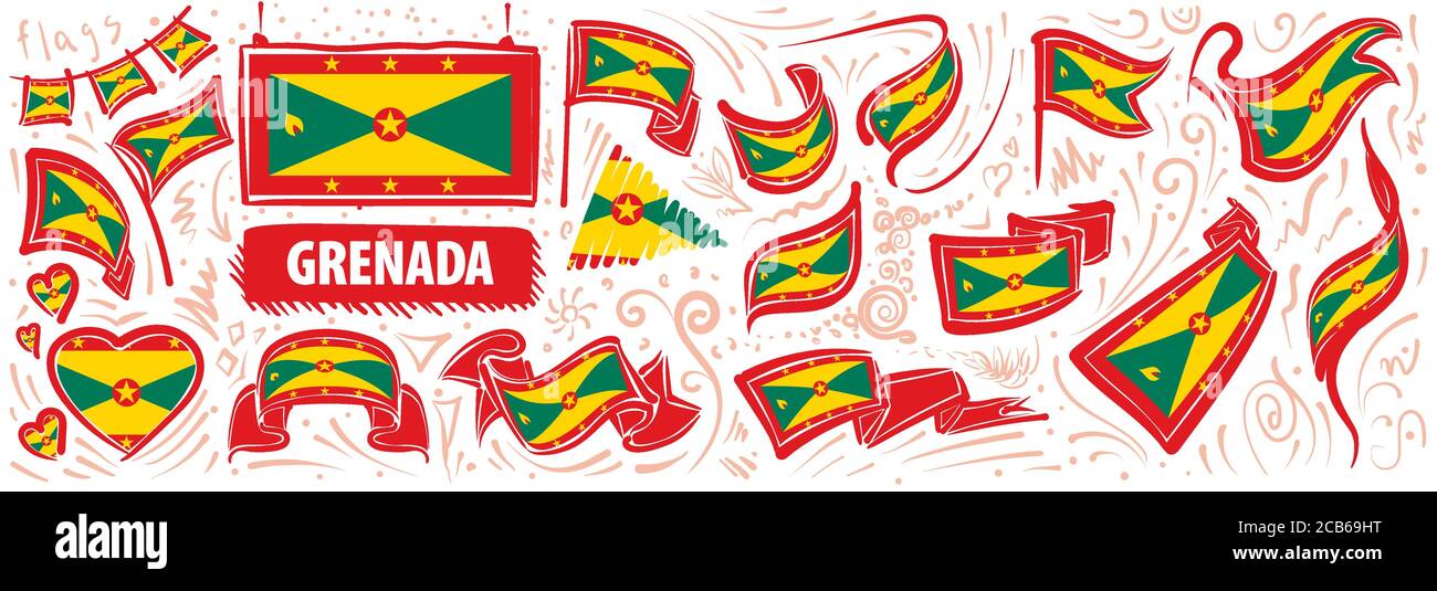 Vector set of the national flag of Grenada in various creative designs ...
