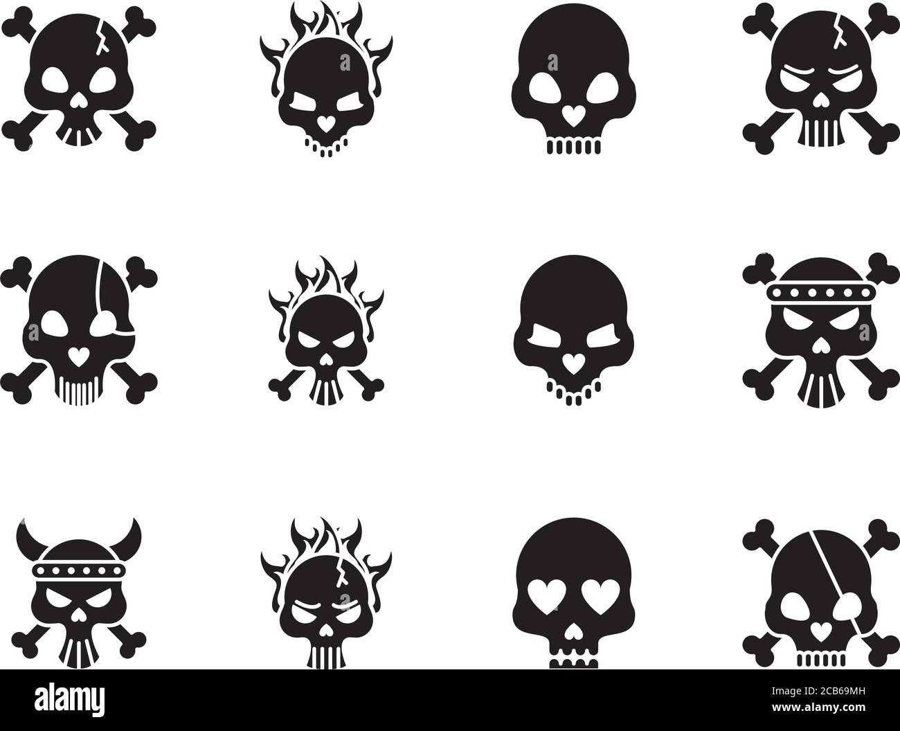 twelve death skulls heads set collection icons vector illustration ...