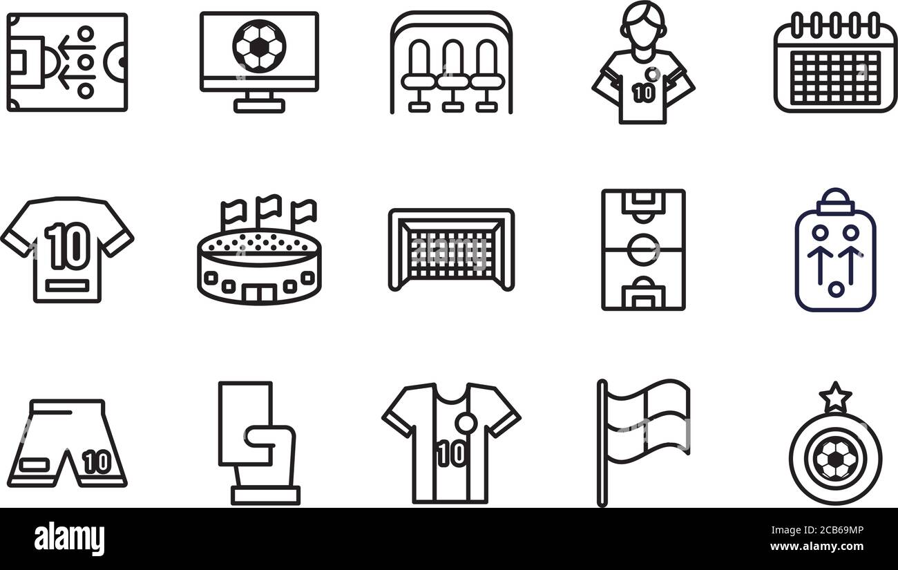 fifteen soccer football sport set icons vector illustration design ...