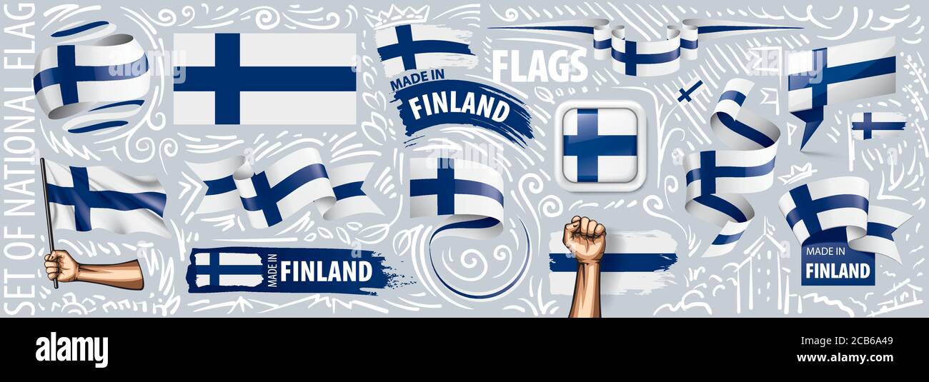 Vector set of the national flag of Finland in various creative designs ...