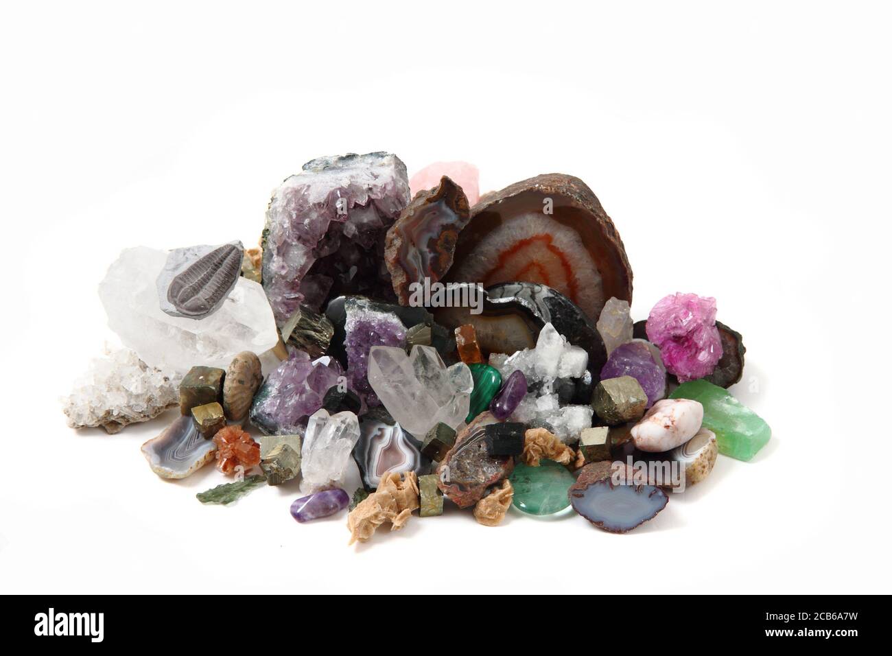 collection of gems and minerals isolated on the white background Stock ...