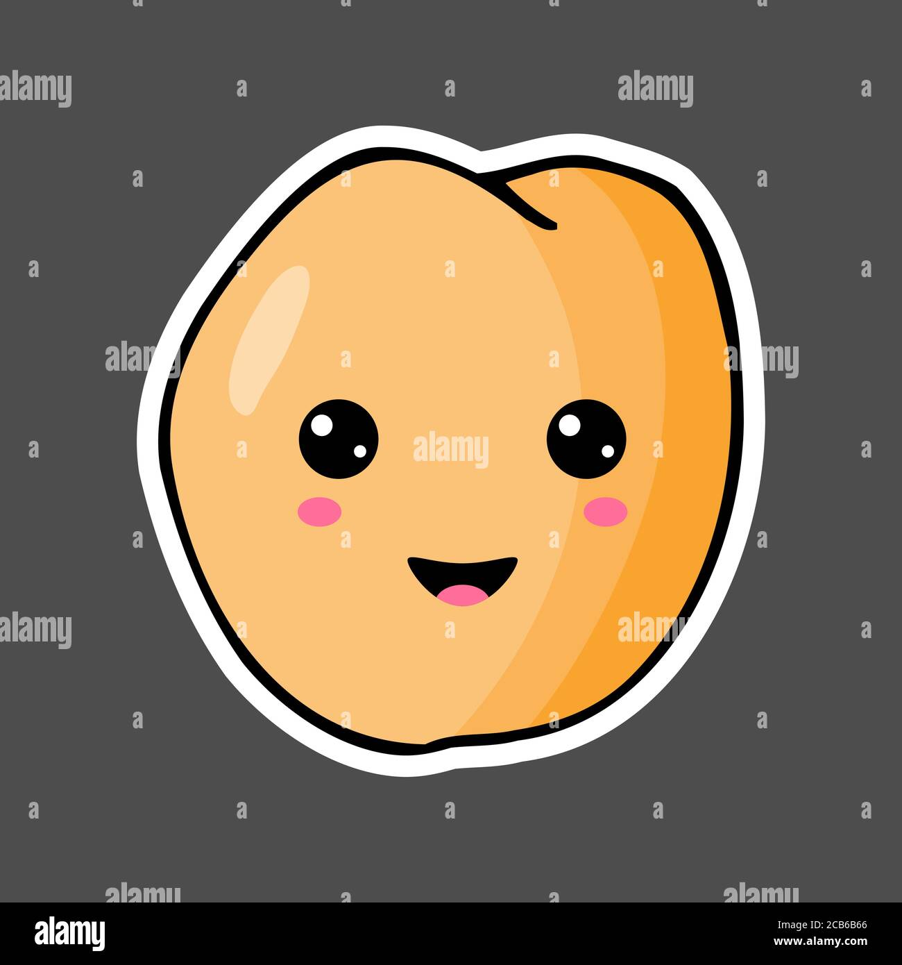 Kawaii colorful cartoon peach sticker. Vector illustration isolated on ...