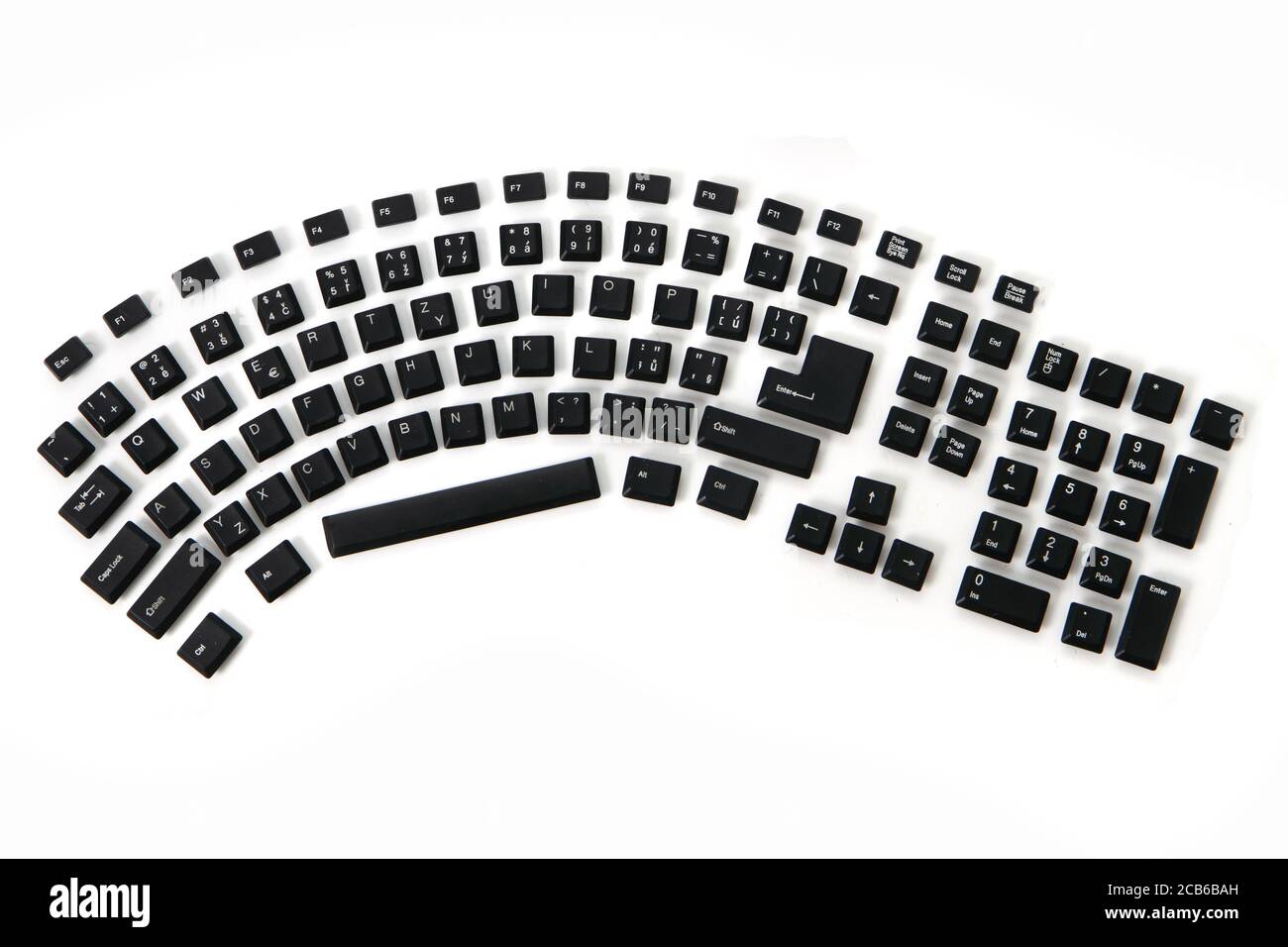ergonomic keyboard from alphabet, signs, numbers, keyboard keys Stock ...