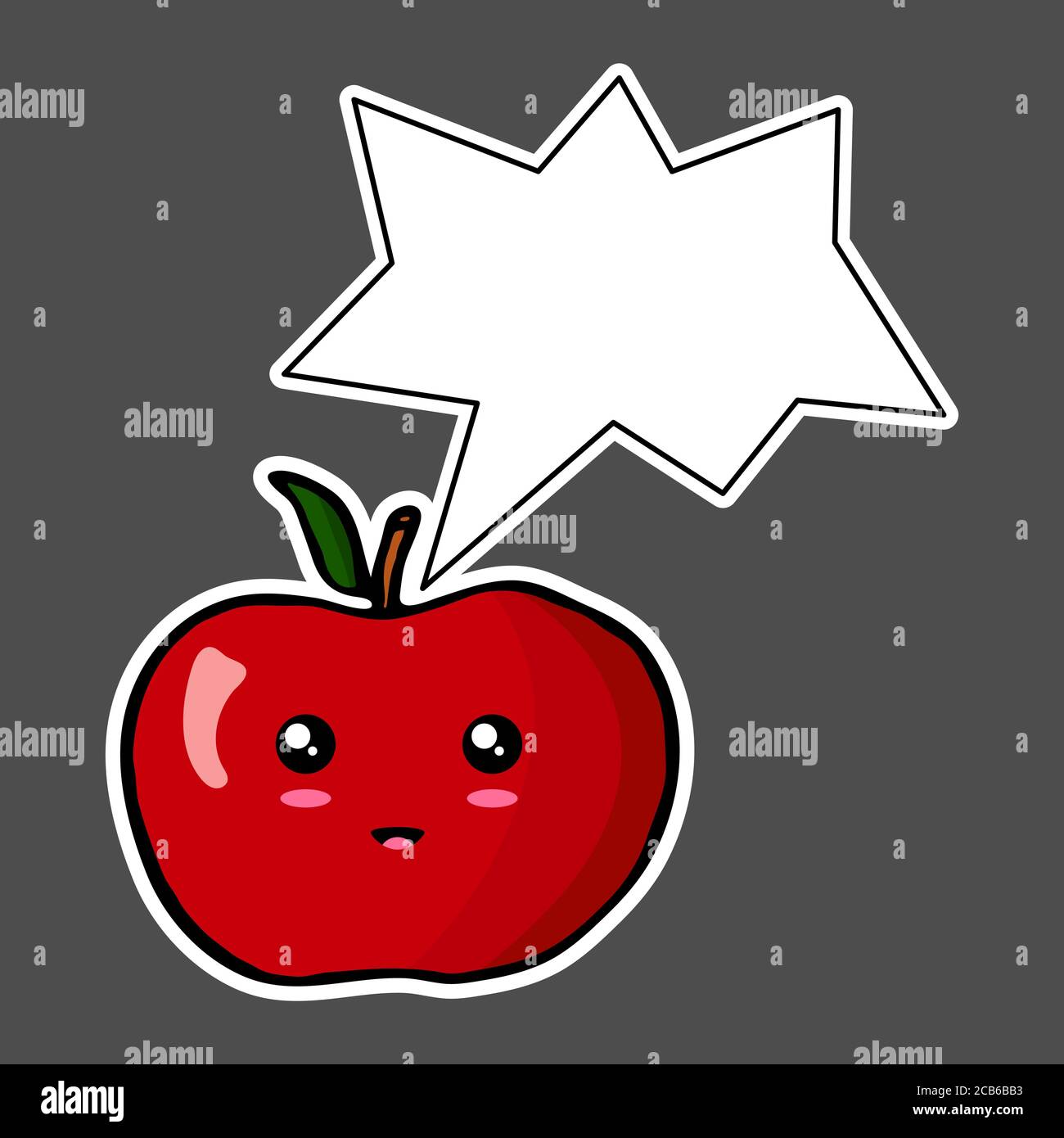Kawaii sticker colorful cartoon apple with thought bubble. Vector ...