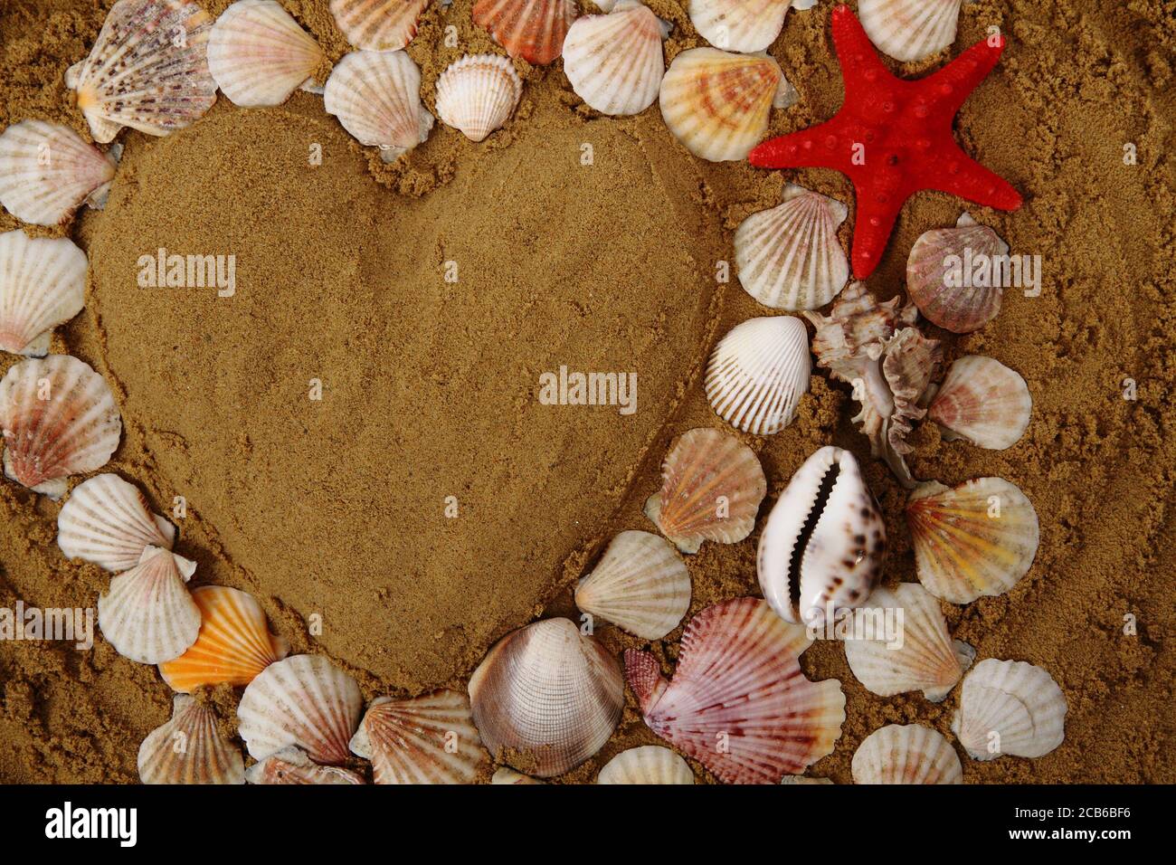 heart in the sand and shells on the beach Stock Photo - Alamy