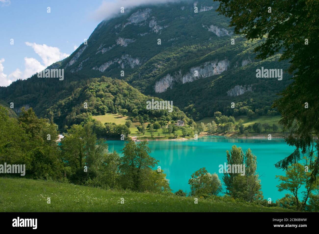 Summer view of Lago di Tenno, a lake at Tenno in Trentino, Italy Stock ...