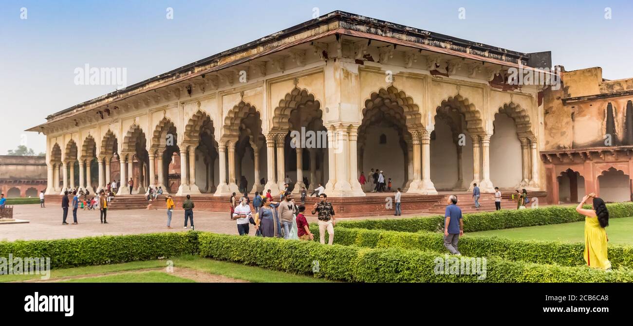 Panorama of the Anguri Bagh building in the Red Fort of Agra, India ...