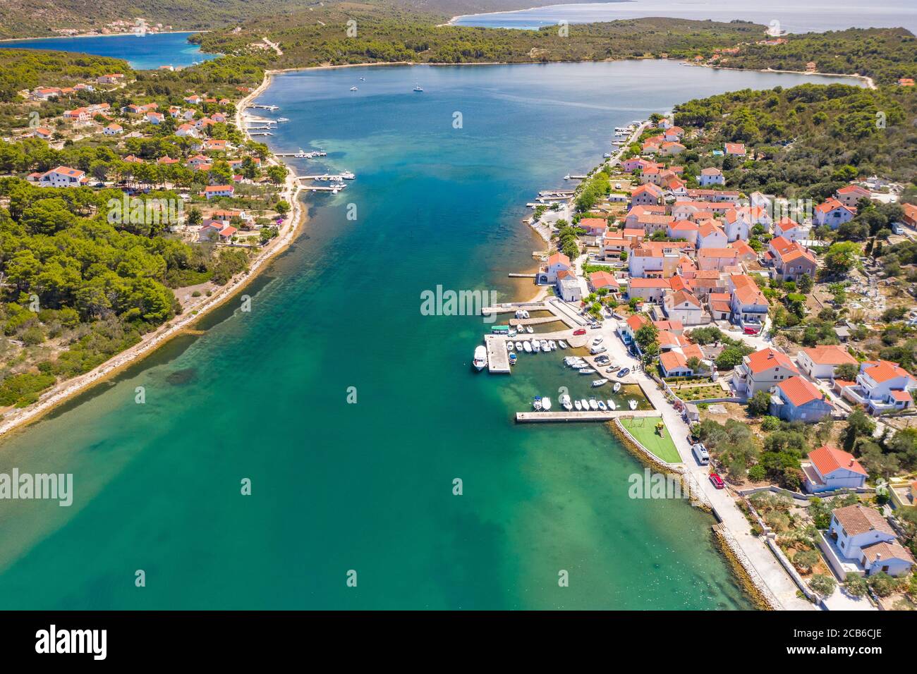 Town of Veli Rat on Dugi Otok island on Adriatic sea in Croatia, aerial ...