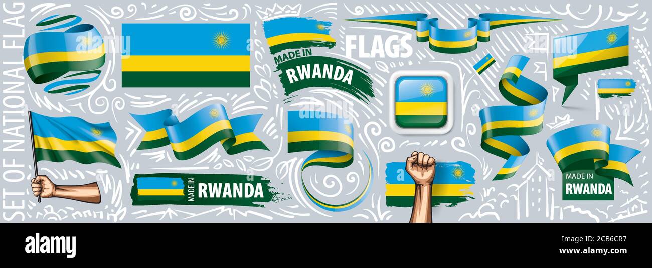 Vector set of the national flag of Rwanda in various creative designs ...