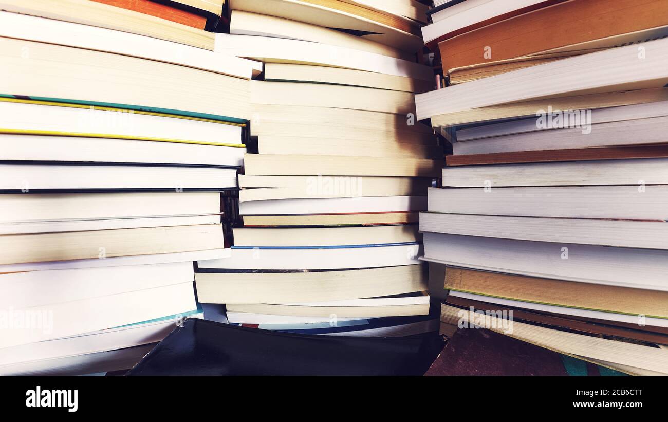 Piles of old books, selective focus, color toning applied Stock Photo ...