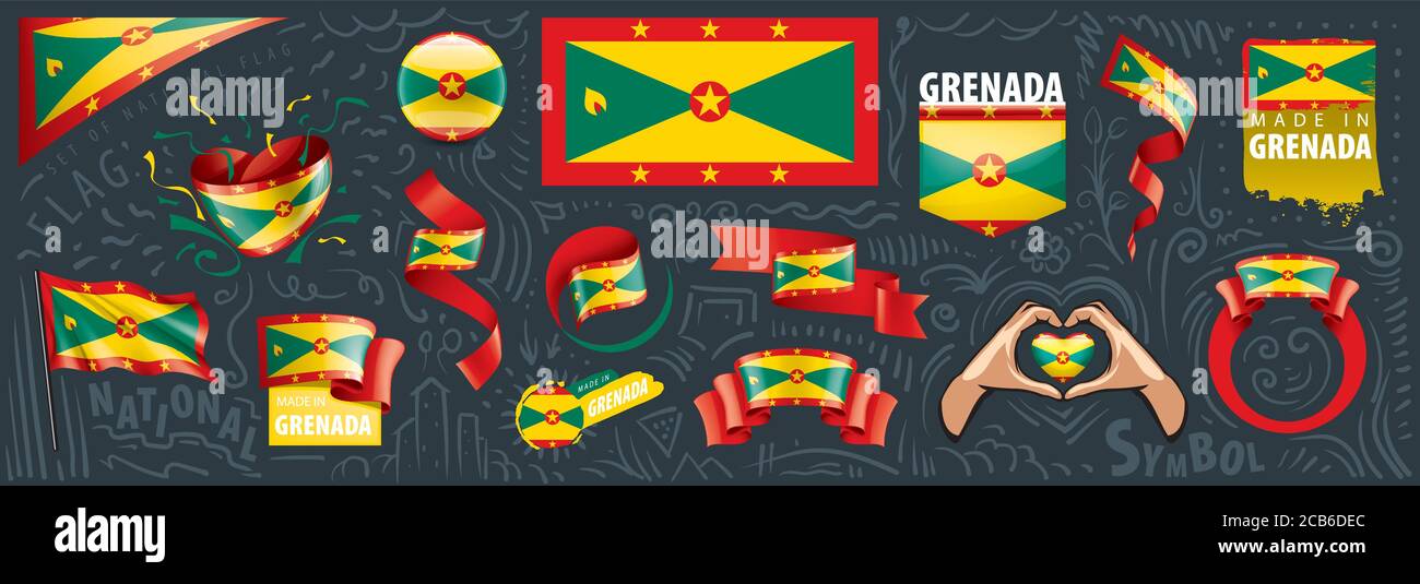 Vector set of the national flag of Grenada in various creative designs ...