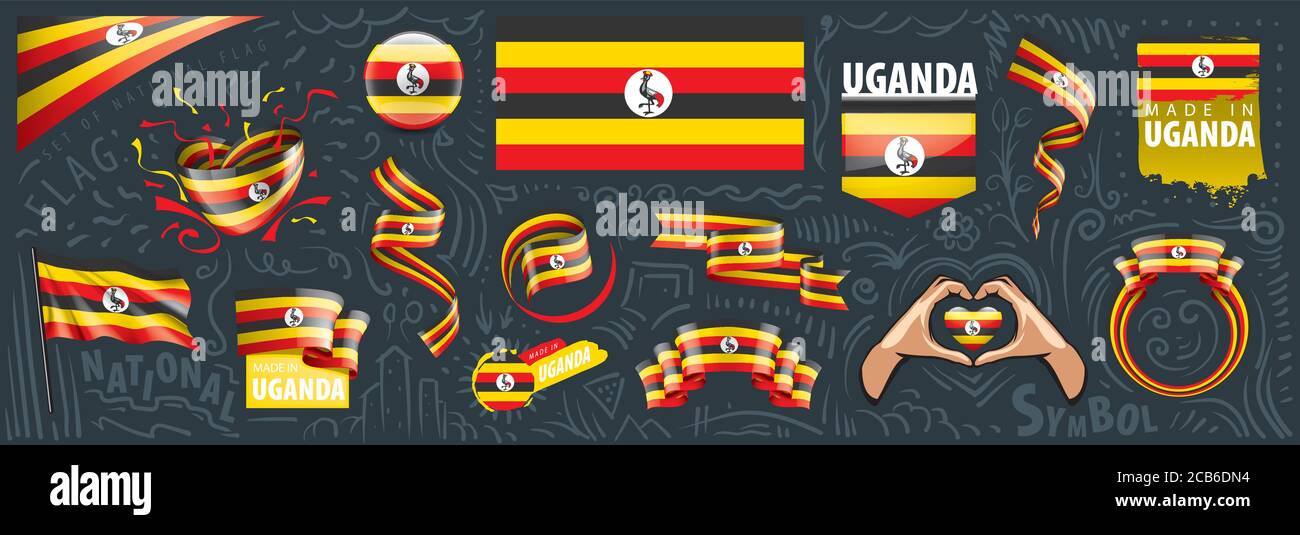 Vector set of the national flag of Uganda in various creative designs ...