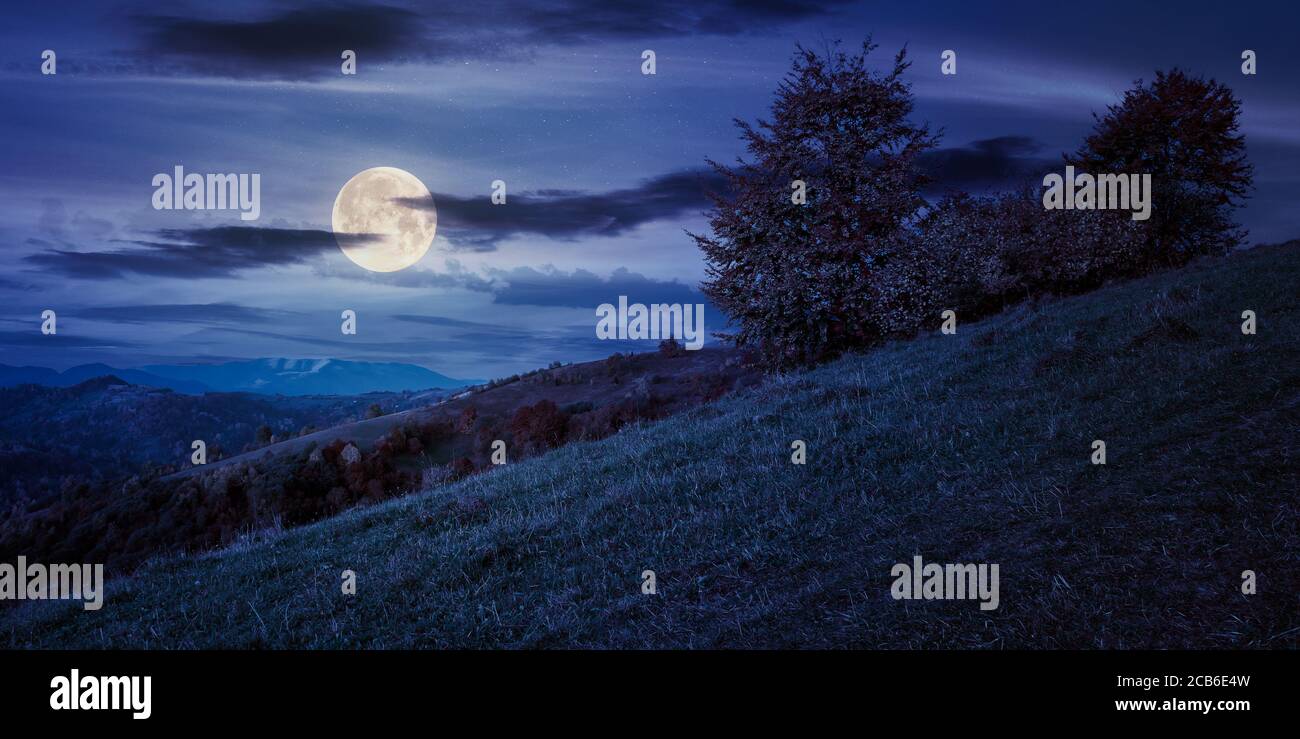 autumnal rural landscape at night. beautiful countryside in mountains ...