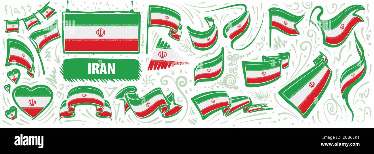 Vector set of the national flag of Iran in various creative designs ...