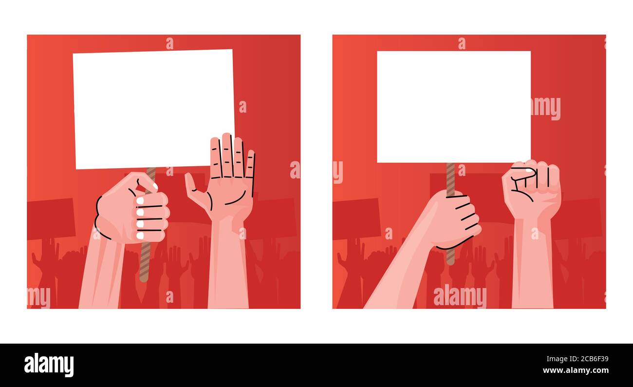 people hands human protesting lifting banners empty vector illustration ...