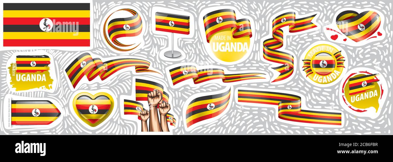 Vector set of the national flag of Uganda in various creative designs ...