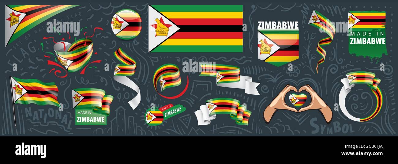 Vector Set Of The National Flag Of Zimbabwe In Various Creative Designs