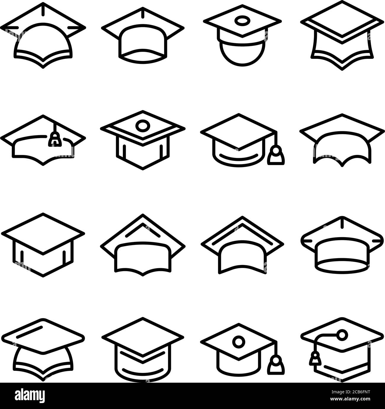 Graduation hat icons set, outline style Stock Vector Image & Art - Alamy