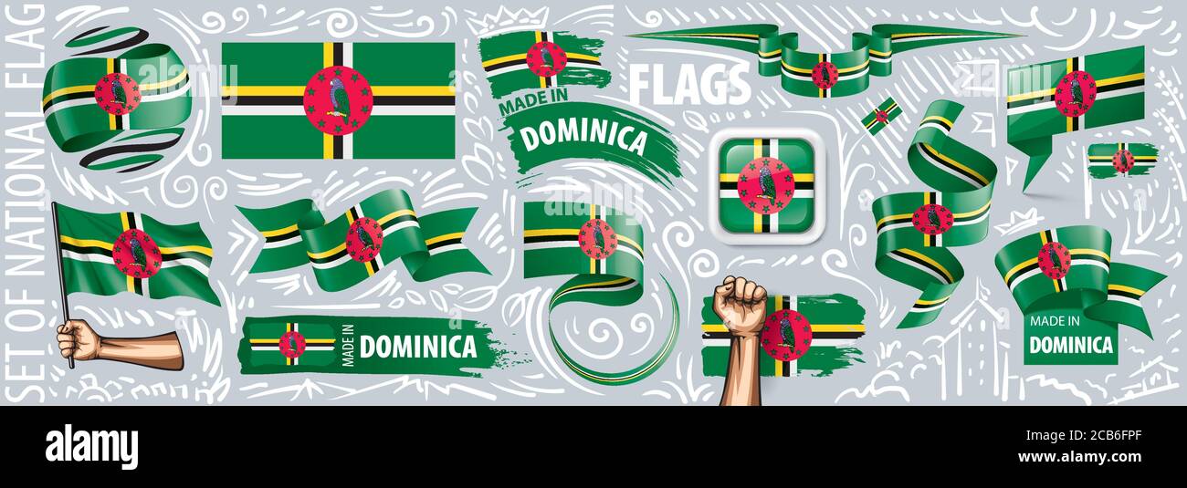 Vector set of the national flag of Dominica in various creative designs ...