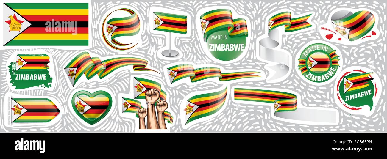 Vector set of the national flag of Zimbabwe in various creative designs ...