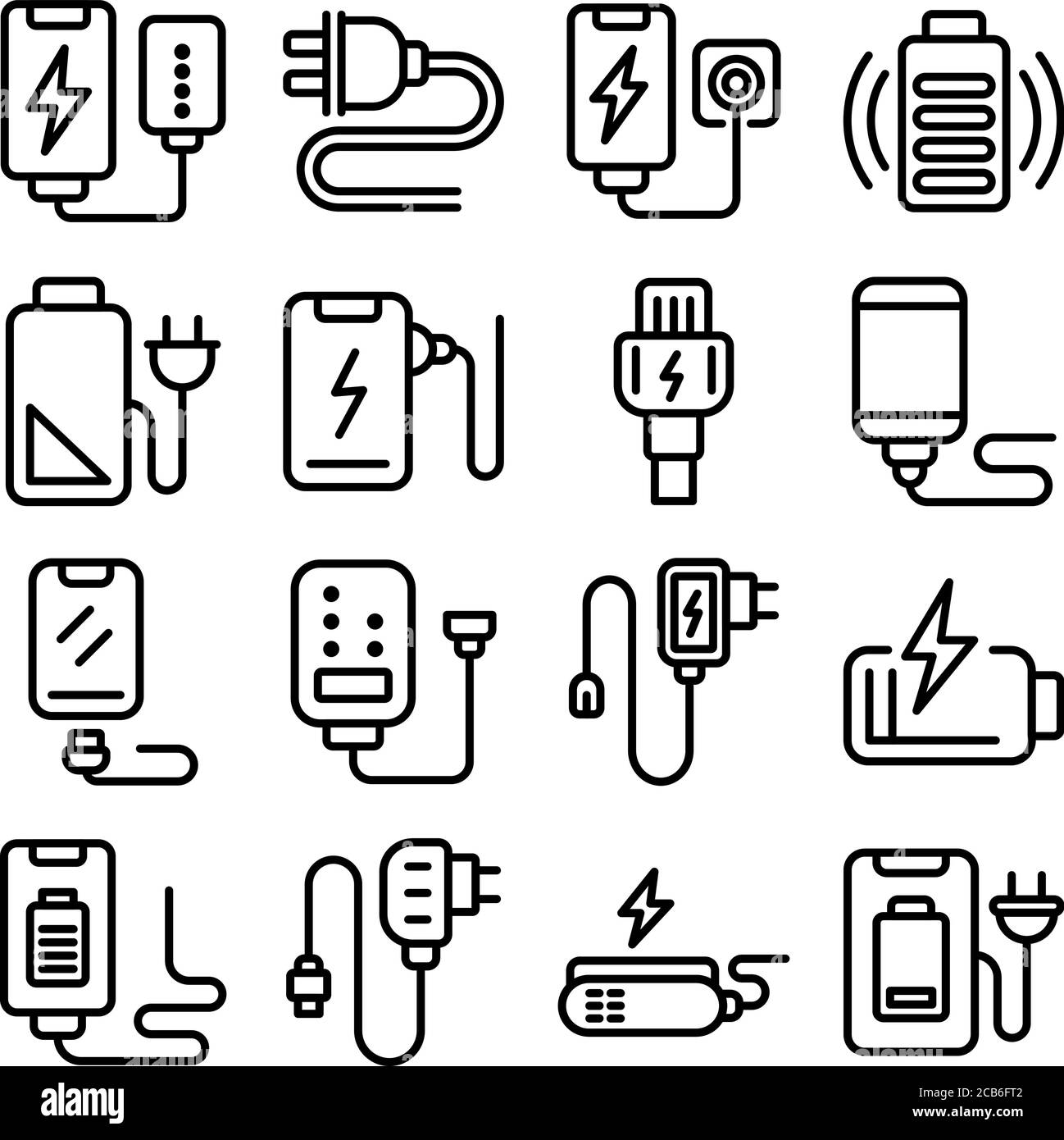 Charger icons set outline Black and White Stock Photos & Images - Alamy