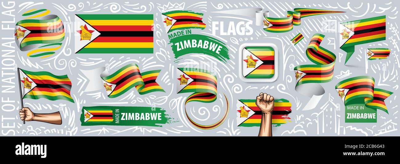 Vector set of the national flag of Zimbabwe in various creative designs ...