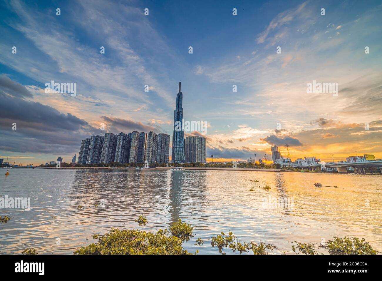 Sunset at Landmark 81 is a super tall skyscraper in center Ho Chi Minh ...