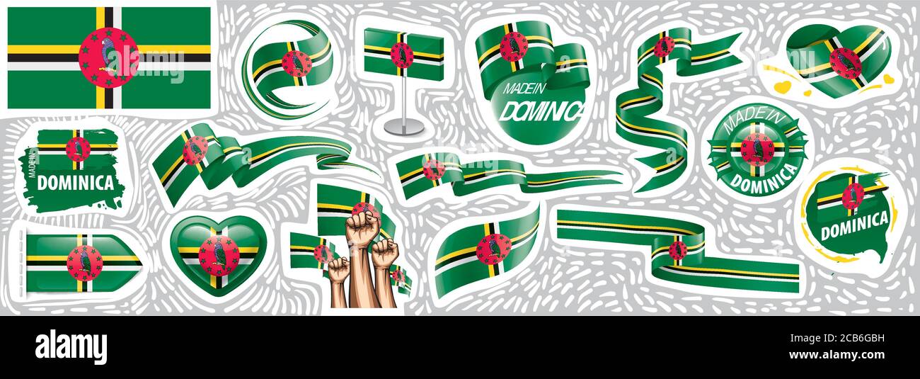 Vector set of the national flag of Dominica in various creative designs ...