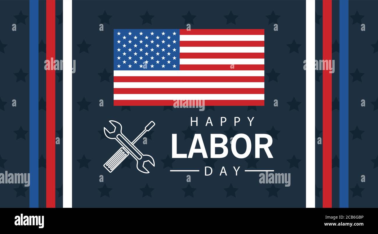 happy labor day celebration with usa flag and tools frame vector ...