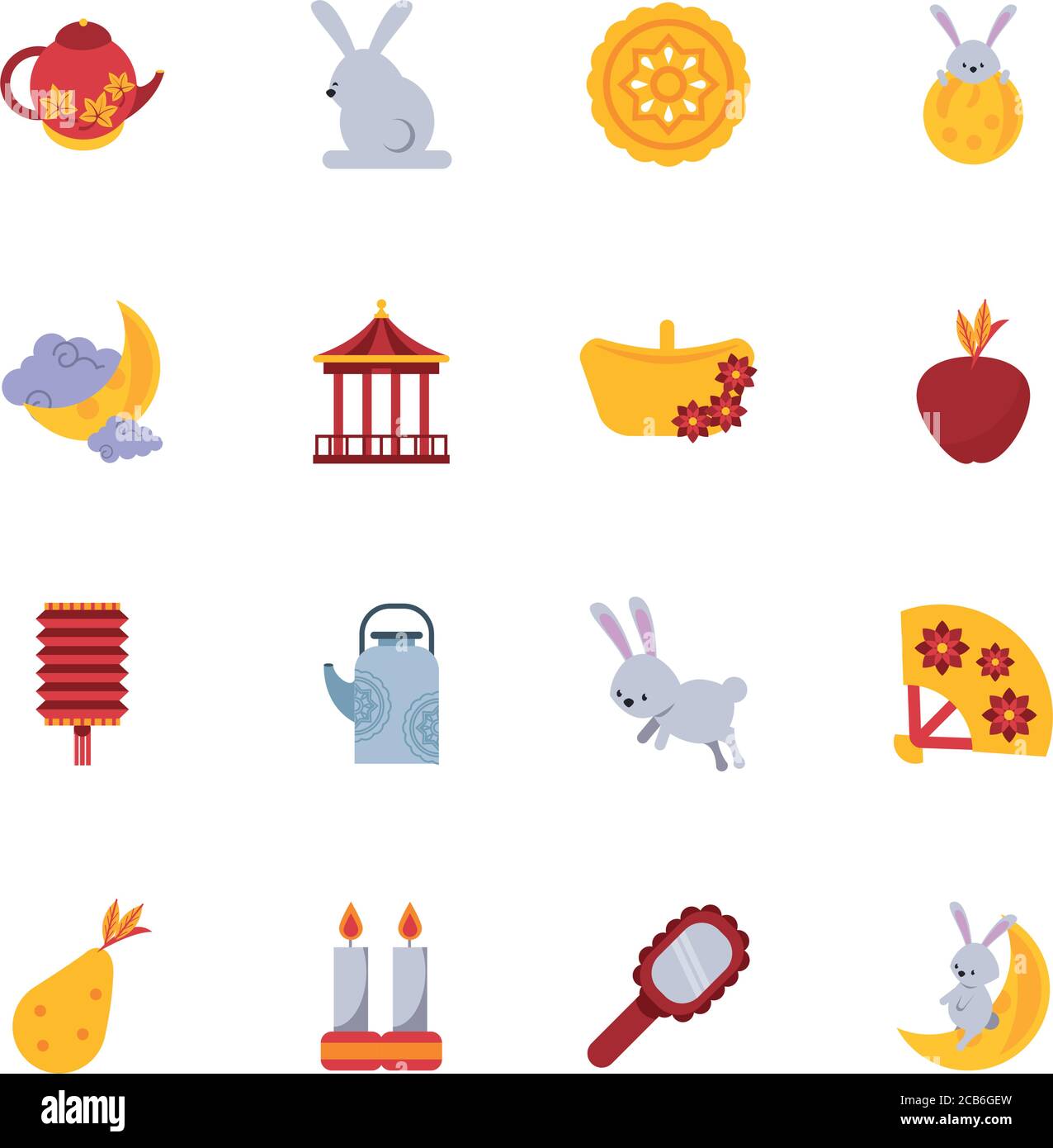 sixteen chinese moon festival set items vector illustration design ...