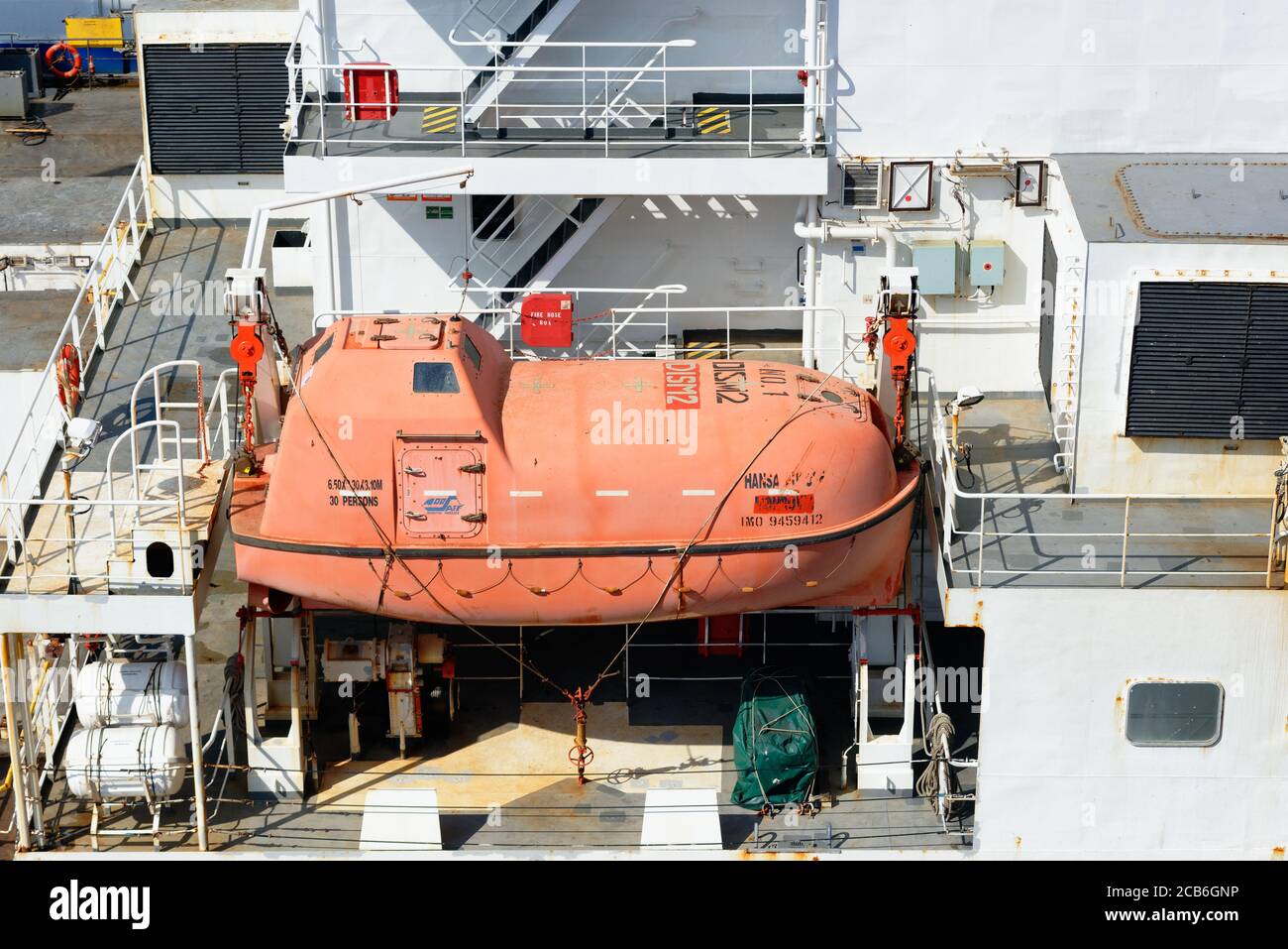 Lifeboat of the container ship Hansa Europe passing through the ...