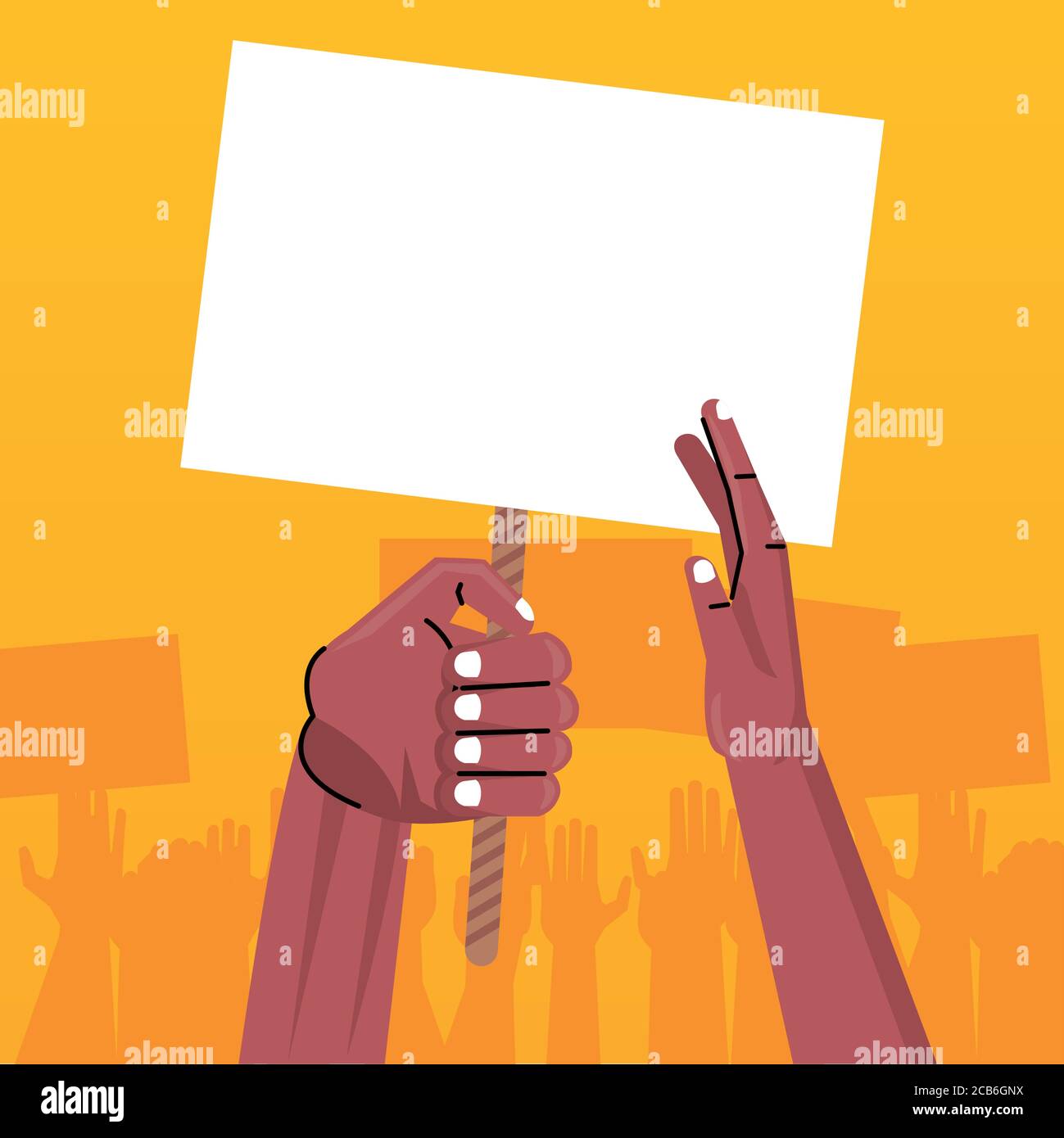 afro hands human protesting lifting banner empty in yellow background ...
