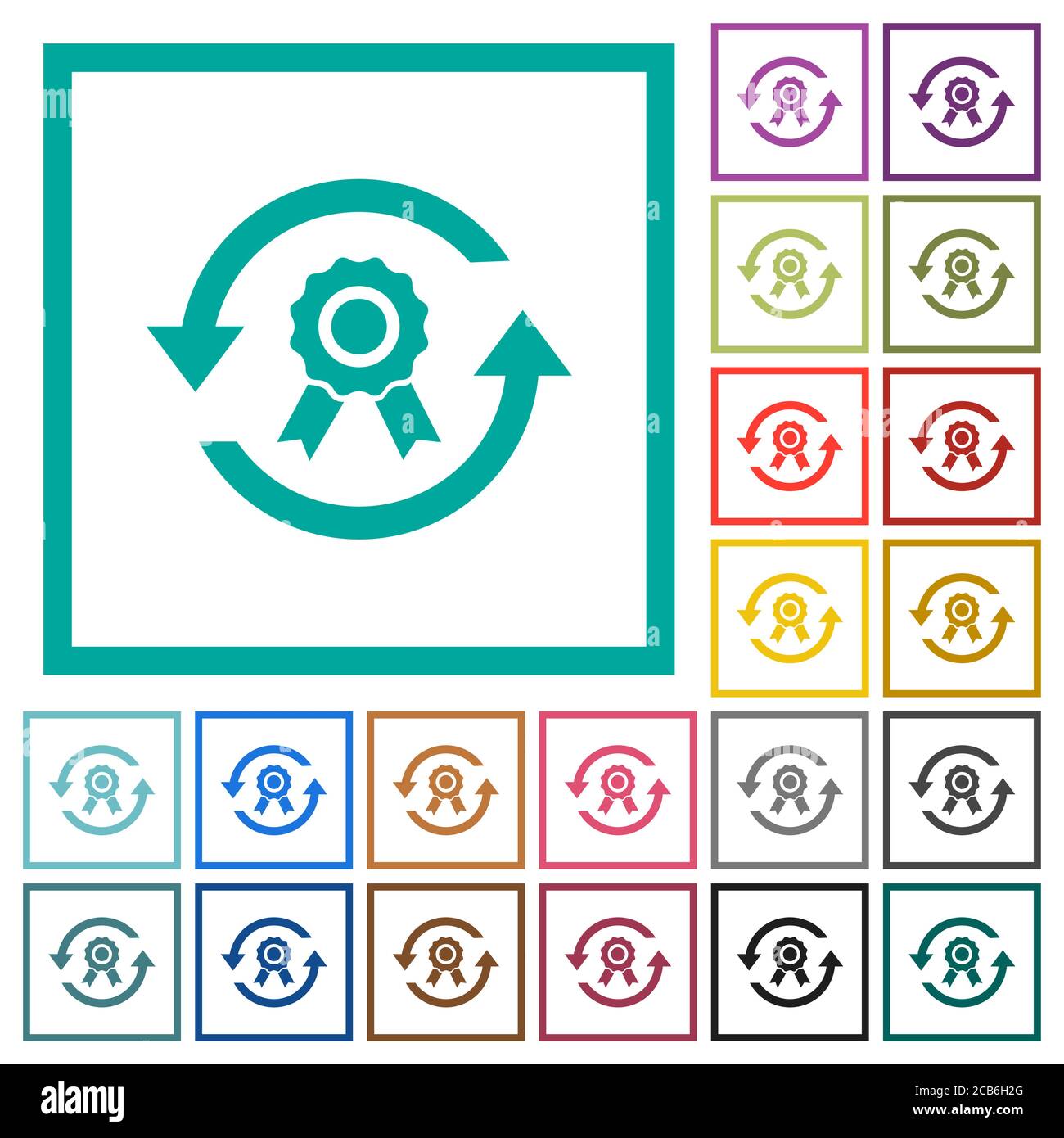 Renew certificate flat color icons with quadrant frames on white ...