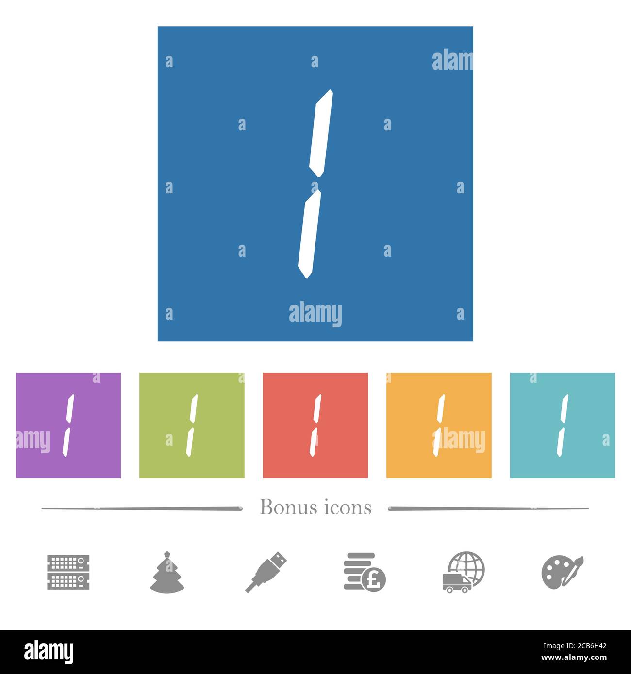 digital number one of seven segment type flat white icons in square ...