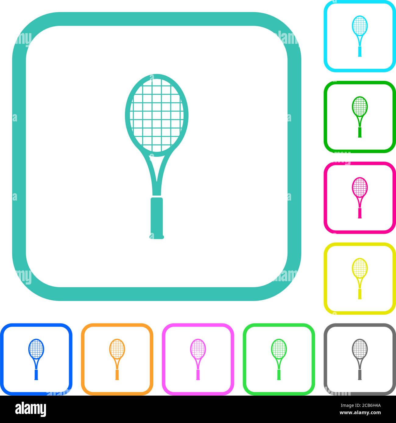 Single tennis racket vivid colored flat icons in curved borders on ...