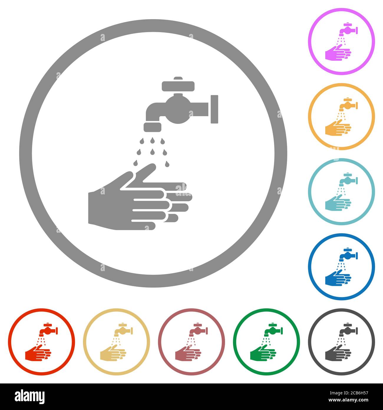 Hand washing flat color icons in round outlines on white background ...