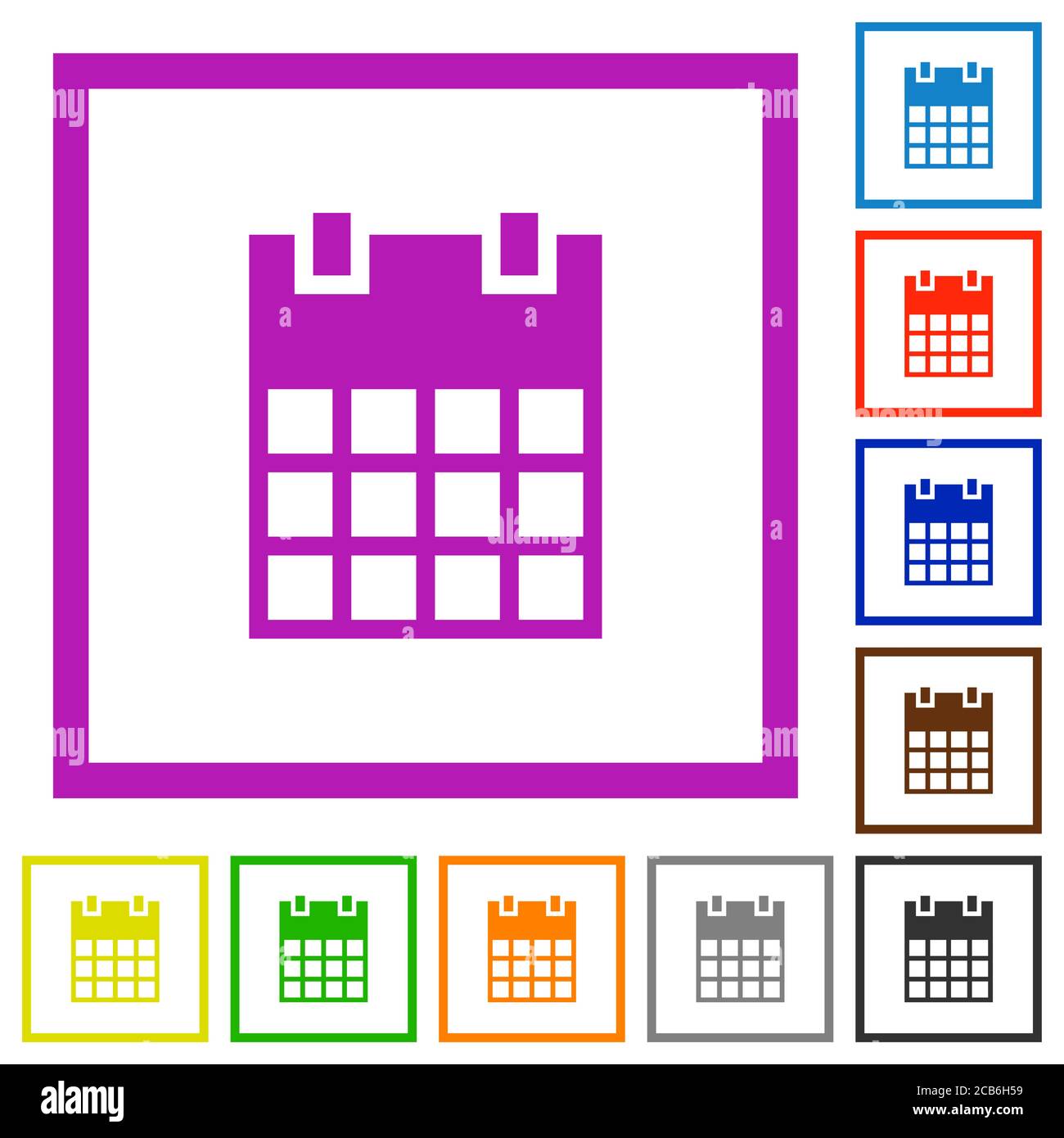 Single calendar flat color icons in square frames on white background ...