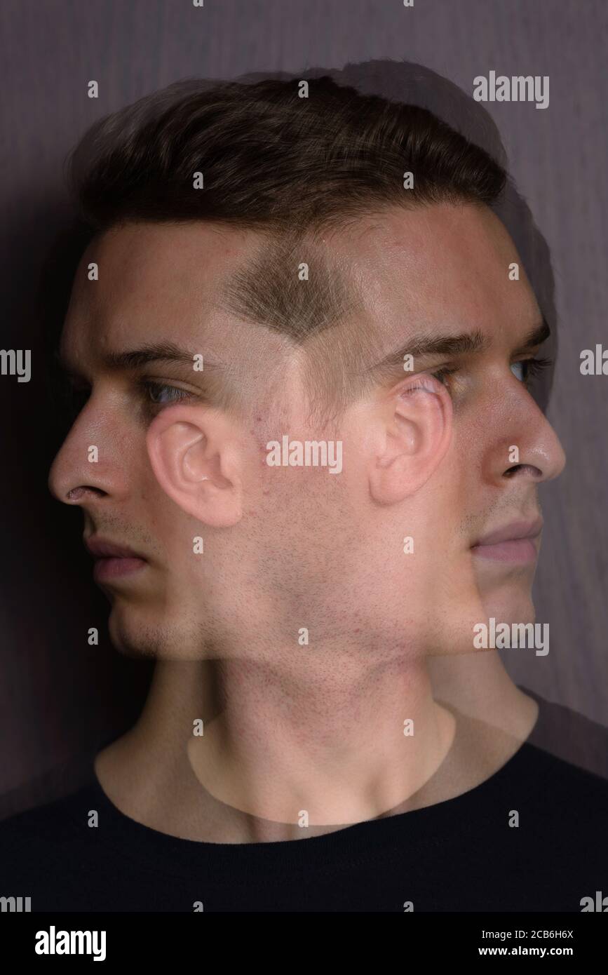 Portrait of young handsome man with multiple exposure effect Stock ...