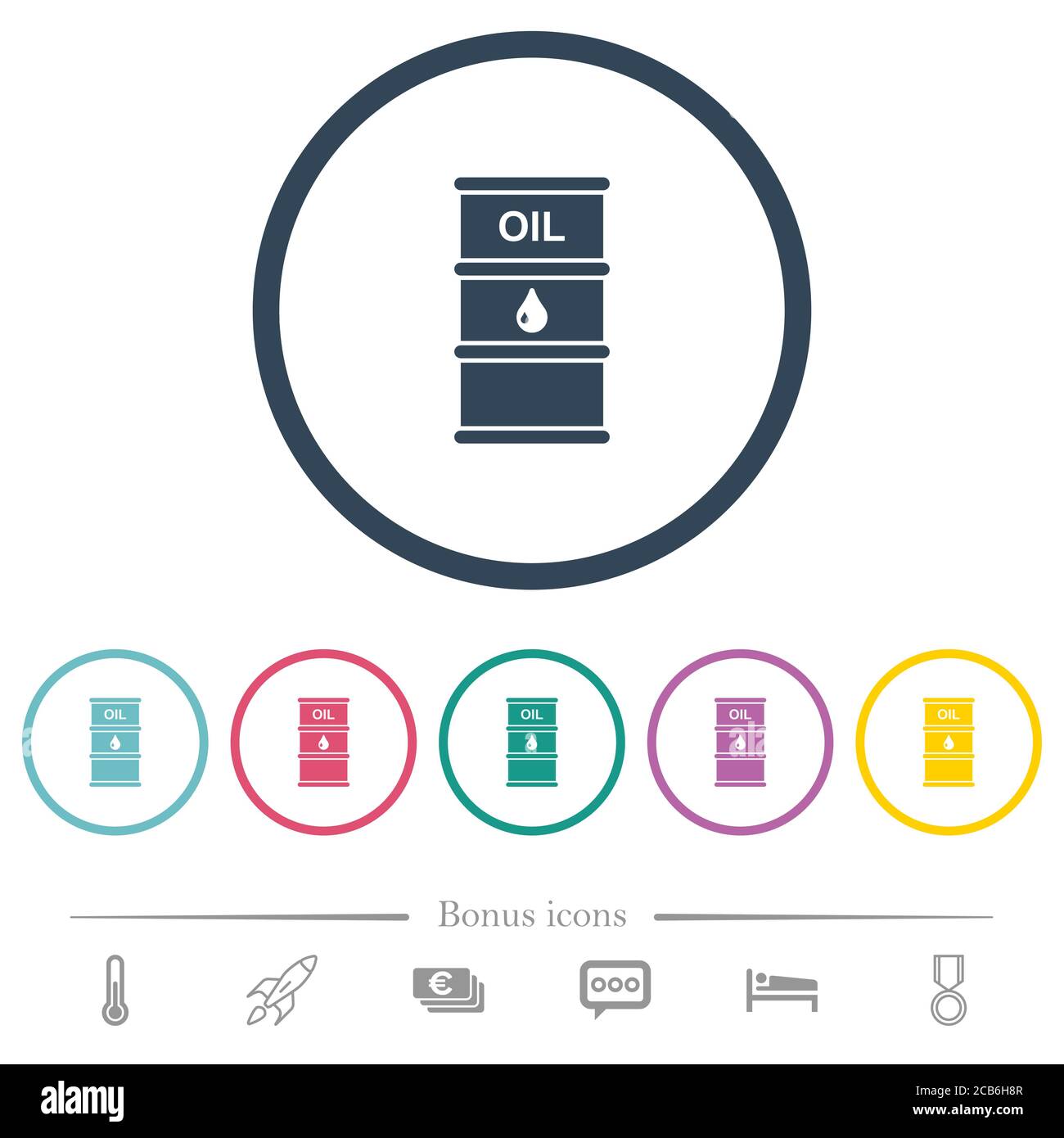 Oil barrel flat color icons in round outlines. 6 bonus icons included ...