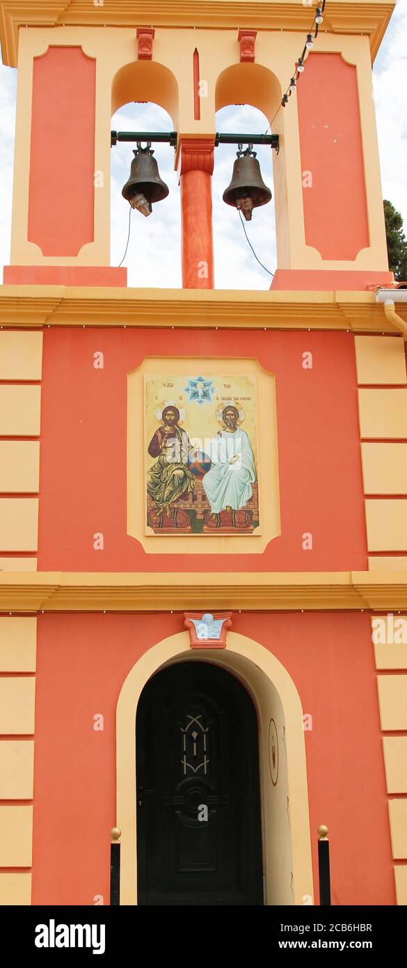 Typical Grecian Church frontage with Bell Tower in Corfu Stock Photo ...