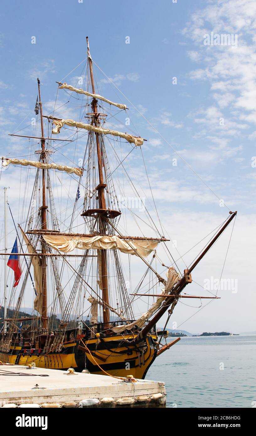 Old fashioned sailing ship at dockside berth Stock Photo - Alamy