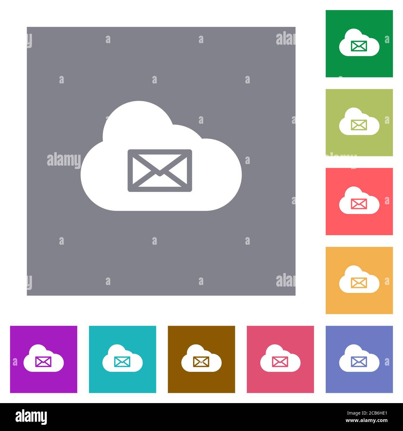 Cloud mail system flat icons on simple color square backgrounds Stock ...