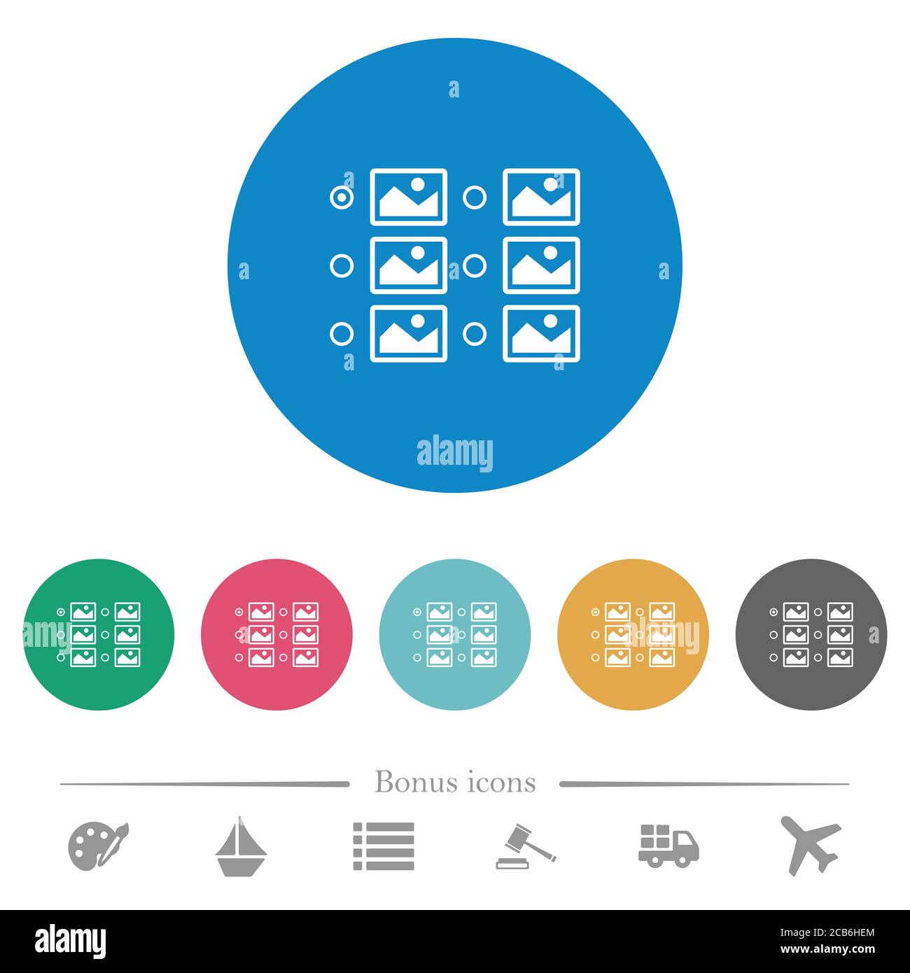 Single image selection with radio buttons flat white icons on round ...