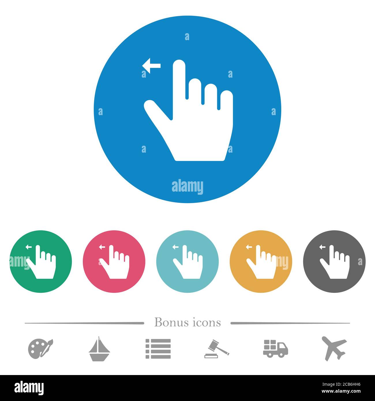 Right handed move left gesture flat white icons on round color ...