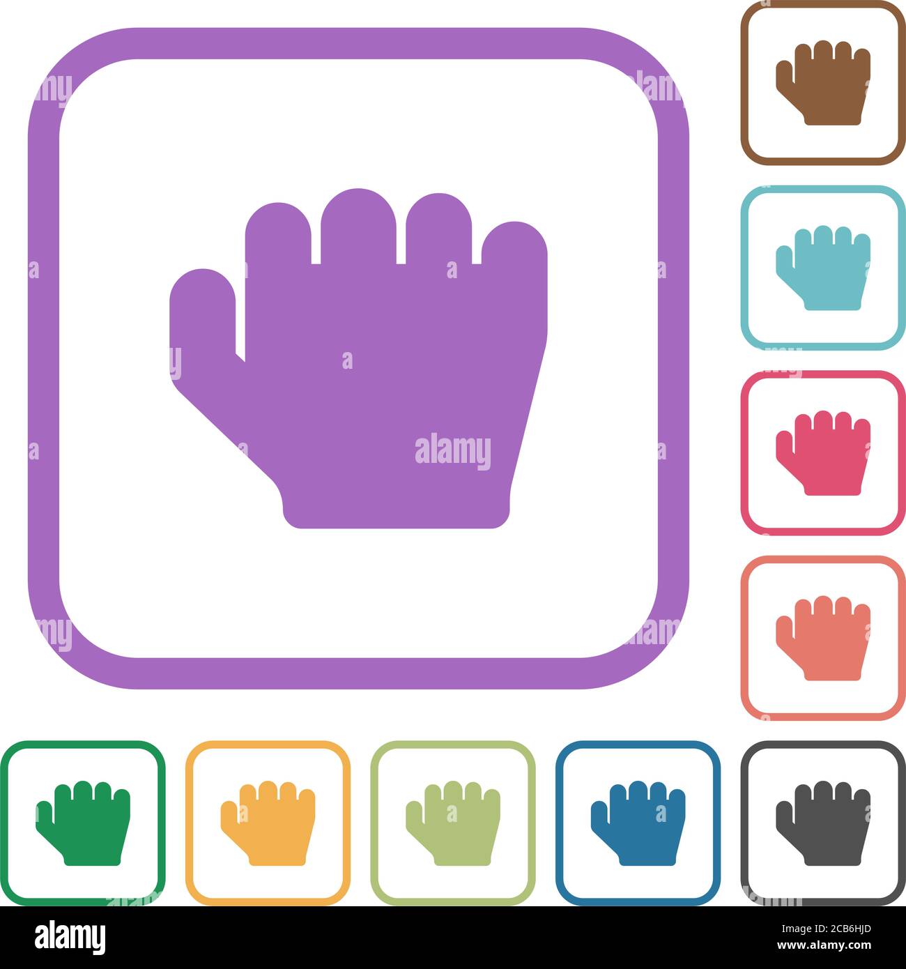 Right handed grab gesture simple icons in color rounded square frames ...